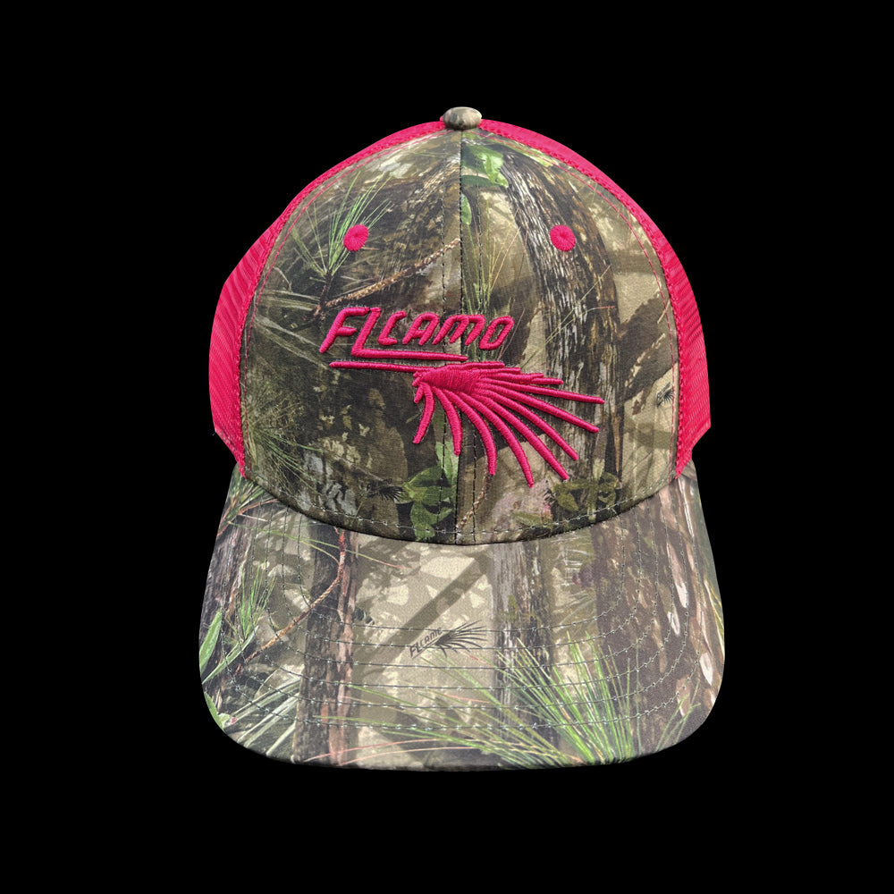 Pink Lightweight mid crown 6 panel trucker hat - FL Camo Hammock (Snap ...